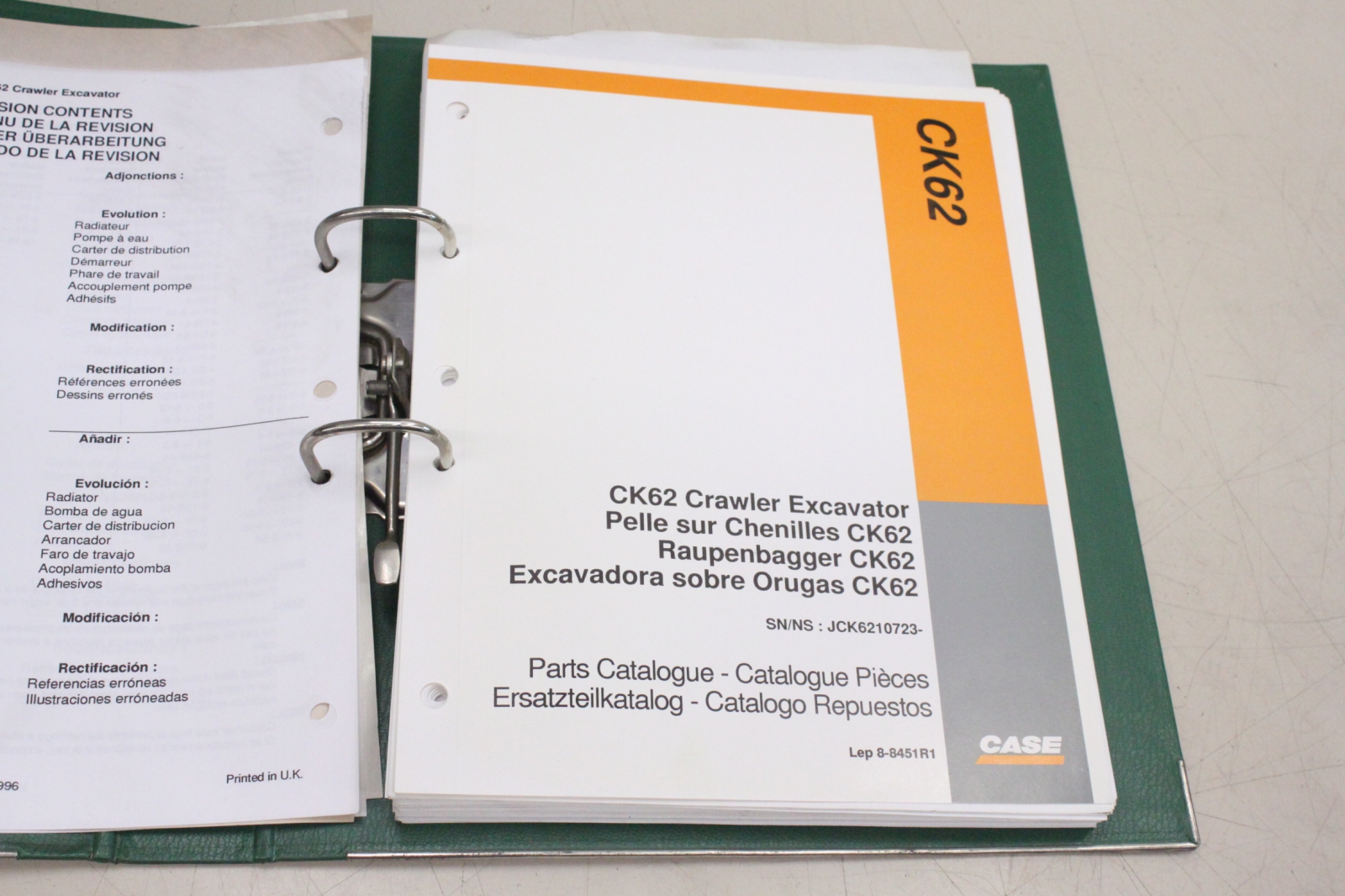CASE Raupenbagger CK62 Excavator CK 62 Ersatzteilekatalog LEP8-8451R1 ...
